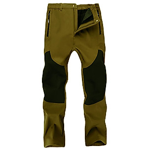 Singbring Men's Outdoor Fleece Lined Windproof Waterproof Hiking Snow Ski Pants Medium Tan(M01F32-Tan-M)