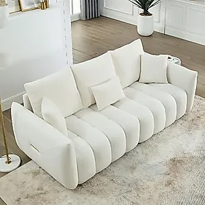 Deep Seat Teddy Fleece Loveseat Sofa with Wood Frame, 3 Seater Oversized Cloud Couch,Minimalist Style Boucle Upholstered Modular Sectional Sofa&Couches for Living Room Office
