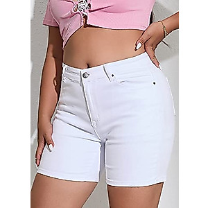 AusLook Plus Size Denim Shorts for Women White 20W High Waisted Comfy Stretch Distressed Casual Summer Jean Shorts with Pockets