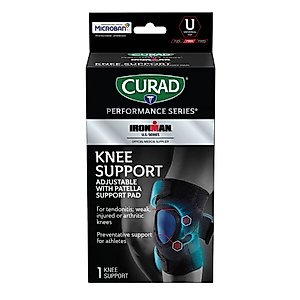 Curad Performance Series Ironman Knee Support, Adjustable with Patella Support Pad, for Tendonitis, Weak, or Injured Knees, Preventative Support for Athletes
