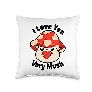 Cottage Decor Cute cottagecore Decor Kawai Mushroom-I Love You Very mush Throw Pillow, 16x16, Multicolor
