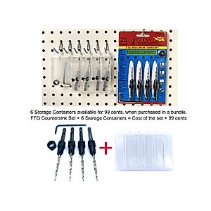 FTG USA Countersink Drill Bit Set 4 Piece Same Size #6 (9/64") Countersink Drill Bit with 12 Replacement Tapered Countersink Bits #6 (9/64") 1 Depth Stop Collar, 2 Hex Wrench