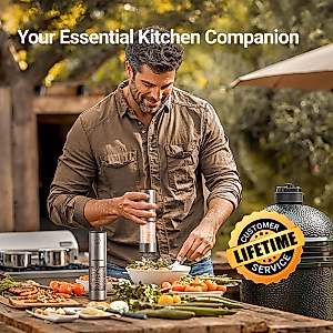 ThermoMaven Electric Salt and Pepper Grinder Set, 2.5 Oz Larger Rechargeable Automatic Salt and Pepper Mill Grinder with 6 Adjustable Coarseness, Electric Salt and Pepper Shakers, LED, 2 Packs, Silver