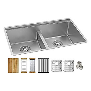 Elkay Crosstown 16 Gauge Workstation Stainless Steel, 31-1/2" x 18-1/2" x 9" Equal Double Bowl Sink Kit with Aqua Divide