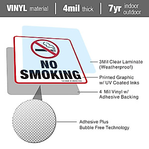 No Smoking Sign Stickers - 6 Pack 6 x 6 Inches - 4 Mil Vinyl - Laminated for Ultimate UV, Weather, Scratch, Water and Fade Resistance - Self Adhesive- Indoors and Outdoors