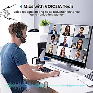 Bluetooth Headset with Microphone, EMEET ENC Noise Cancelling Headphones with 4 Mics, All Day Battery & Comfortable Design PC Headset, Dual-Bluetooth/Dongle/USB Connection for PC/Mac/Tablet/Cell Phone