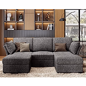AMERLIFE Modular Sectional Couch, Convertible Sectionals, Sectional Sofa with Ottomans- U Shaped Couch with Chaise, 5 Seat Sofa Couch for Living Room, Dark Grey
