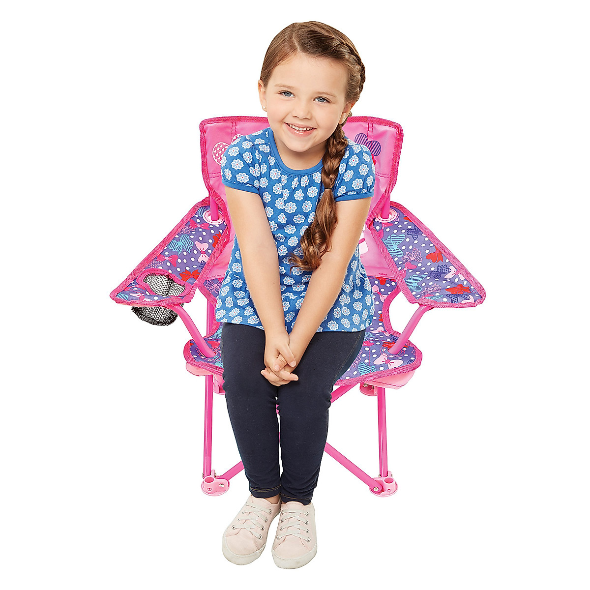 JAKKS Pacific Minnie Camp Chair for Kids, Portable Camping Fold N Go Chair with Carry Bag, Minnie - Bows