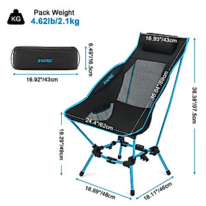 G4Free Folding Camp Chair High Back Lightweight Camping Chair with Removable Pillow, Side Pocket & Carry Bag, Compact & Heavy Duty 385lbs for Outdoor Hiking Backpacking Beach Picnic Travel Blue