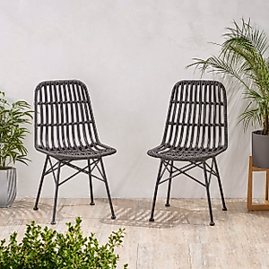 GDFStudio Indoor Wicker Dining Chairs (Set of 2), Gray and Black