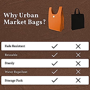 Urban Market Bags - Reusable Shopping Bags, Large Nylon Foldable Grocery Bags with Comfortable Handles, Machine-Washable Grocery Totes in a Compact Pack, Rural, Set of 6