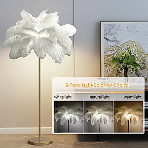 HDXZTQ Floor Lamp， Standing Lamp Tall Feather Floor Lamps 62.9in White Floor Lamps for Living Room Foot Switch / 6*G4 Feather Lamp
