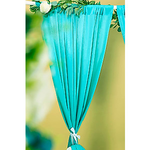 SHERWAY 9.6 Feet x 10 Feet Aqua Silky Soft Curtain Wedding Backdrop Drapes, Slightly Shiny Satiny Window Curtains for Party Ceremony Decoration
