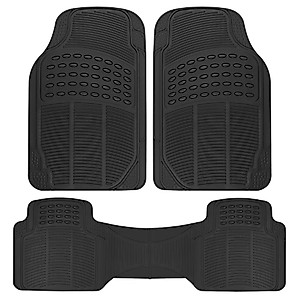 BDK ProLiner Floor Mats for Cars Trucks SUV, 3-Piece All-Weather Car Mats with Universal Fit Design, Durable Car Floor Mats with Capture Ridges, Waterproof Rubber Floor Mats for Cars (Black)