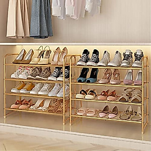 Simple Trending 4-Tier Stackable Shoe Rack, Expandable & Adjustable Shoe Organizer Storage Shelf, Wire Grid, Golden Yellow