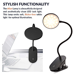 Newhouse Lighting NHCLP-USBC-BK Black Plastic Flexible and Dimmable Clip Light Clamp-Style Energy-Efficient LED Lamp with USB-C Charging Port for Office or Bedroom Use