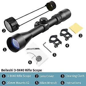 Beileshi 3-9x40 Optical Rifle Scopes with Rangefinder Reticle 20mm Mounts