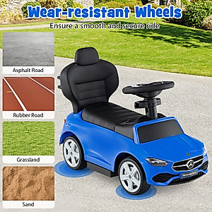 HONEY JOY Ride On Push Car, Licensed Mercedes-Benz Push Cars for Toddlers, Adjustable Canopy & Seat Storage, Horn, Toddler Push Car with Handle, Ride On Toy for Boys Girls(Blue)