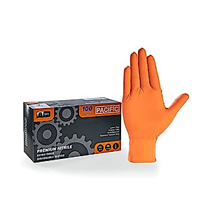 PACIFIC PPE Strength Nitrile Industrial Orange Gloves, 8 Mil, Diamond Texture Disposable Heavy-Duty, Powder Free, Large, 100 Count
