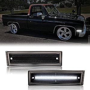 Mynoway Front LED Side Marker Lights Replacement for C/K C1500 C2500 C3500 C10 C20 C30 Suburban Blazer Jimmy Pickup 1981-1991, 2 PCS Driver & Passenger Side Fender Turn Signals White Lamp, Smoked Lens