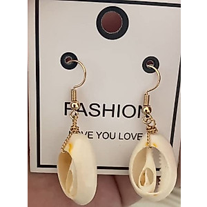 Barch Young Natural Cowrie Shell Earring for Women with Bohemia Style for Summer Beach (1# White)