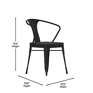 Flash Furniture Helvey Commercial Indoor/Outdoor Set 4 Metal Chairs Seats-Square Table with Poly Resin Top, 5 Piece, Black