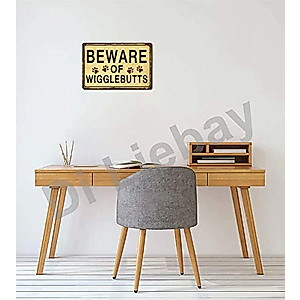 Mvgges Beware of Wigglebutts 12"x8" Vintage Metal Tin Sign Pet Dogs Paw Prints with Funny Sayings
