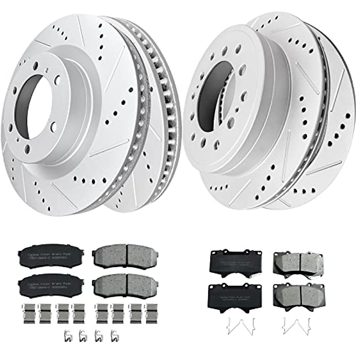 WEIZE Front Truck & Tow Brake Kit, Carbon Fiber Ceramic Brake Pads & Drilled/Slotted Brake Rotors, Fit for Toyota 4Runner 2010-2022