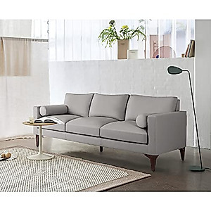 YESHOMY Rivet Mid-Century Upholstered Modern Sofa Couch, Loveseat with Sturdy Wooden Feet, No Assembly Required, 77" W, Gray Breathable Leather