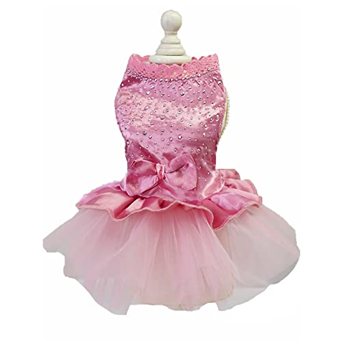 QWINEE Bow Decor Dog Dresses,Sweet Princess Cat Dress Puppy Skirt,Dog Mesh Cake Tutu Dress,Birthday Wedding Party Pet Clothes for Cat Small Medium Dog Doggie Girl Coral Pink M