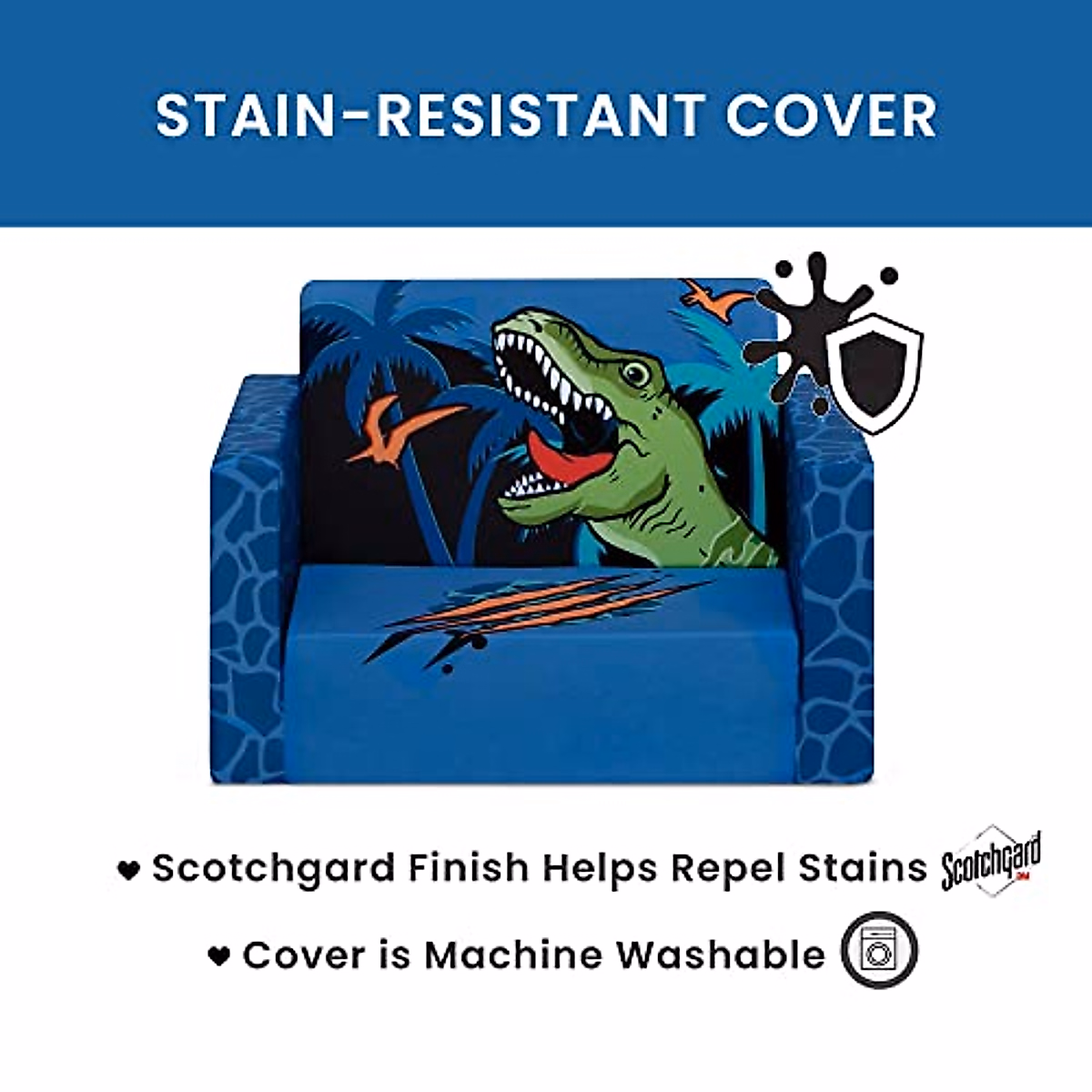 Delta Children Dinosaur Cozee Flip-Out Chair For Relaxing- 2-in-1 Convertible Lightweight,Portable Chair to Lounger for Toddlers & Kids