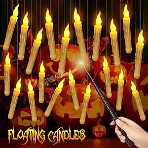 20 Pack Halloween Decorations -Floating Candles with Wand Remote, Christmas Magic Hanging Candles, Flameless Flickering Light Floating LED Candle for Harry Potter Party Ceiling Witch Decor Kids Gift
