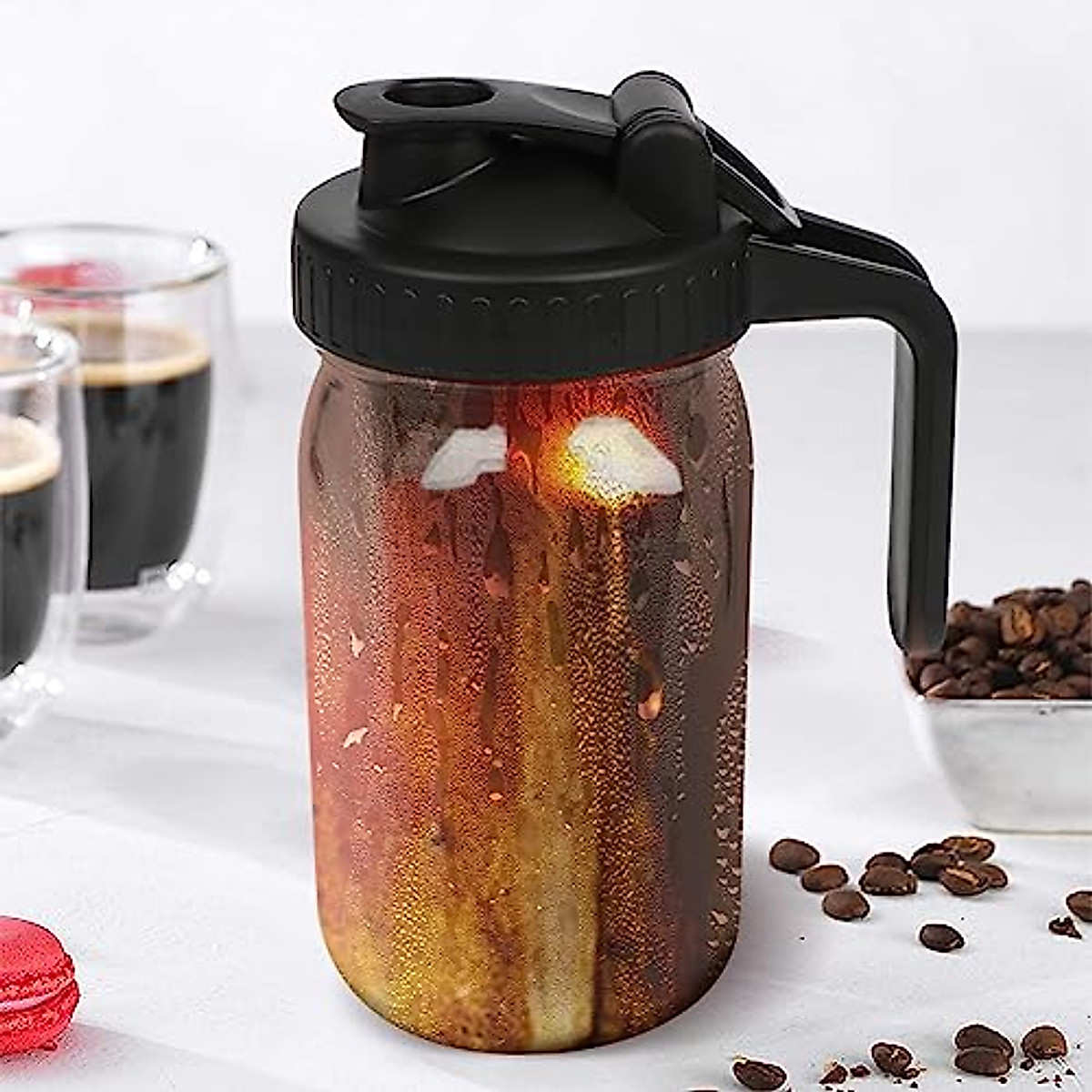 UYANGG Cold Brew Mason Jar Coffee Maker 32 OZ Wide Mouth Cold Brew Pitcher With Coffee Filter and Cleaning Brush For Coffee, Iced Tea, Sun Tea, Lemonade (black)