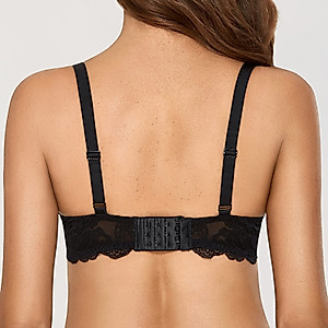 DOBREVA Women's Push Up Lace Bra Underwire Plunge Full Coverage Bras Sexy Plus Size Support Black 40B