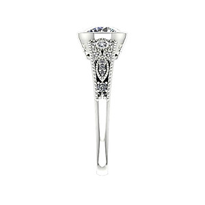 Houston Diamond District Round Moissanite Bezel Vintage Style Engagement Ring 1 CTW in 14k White Gold