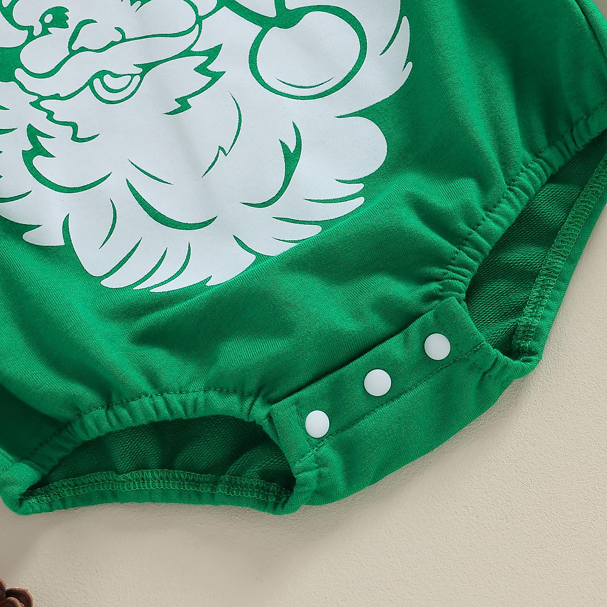 Newborn Baby Boy Girl Christmas Outfit Crewneck Sweatshirt Romper Long Sleeve Bubble Romper Oversized Bodysuit Top (Green Santa, 18-24 Months)