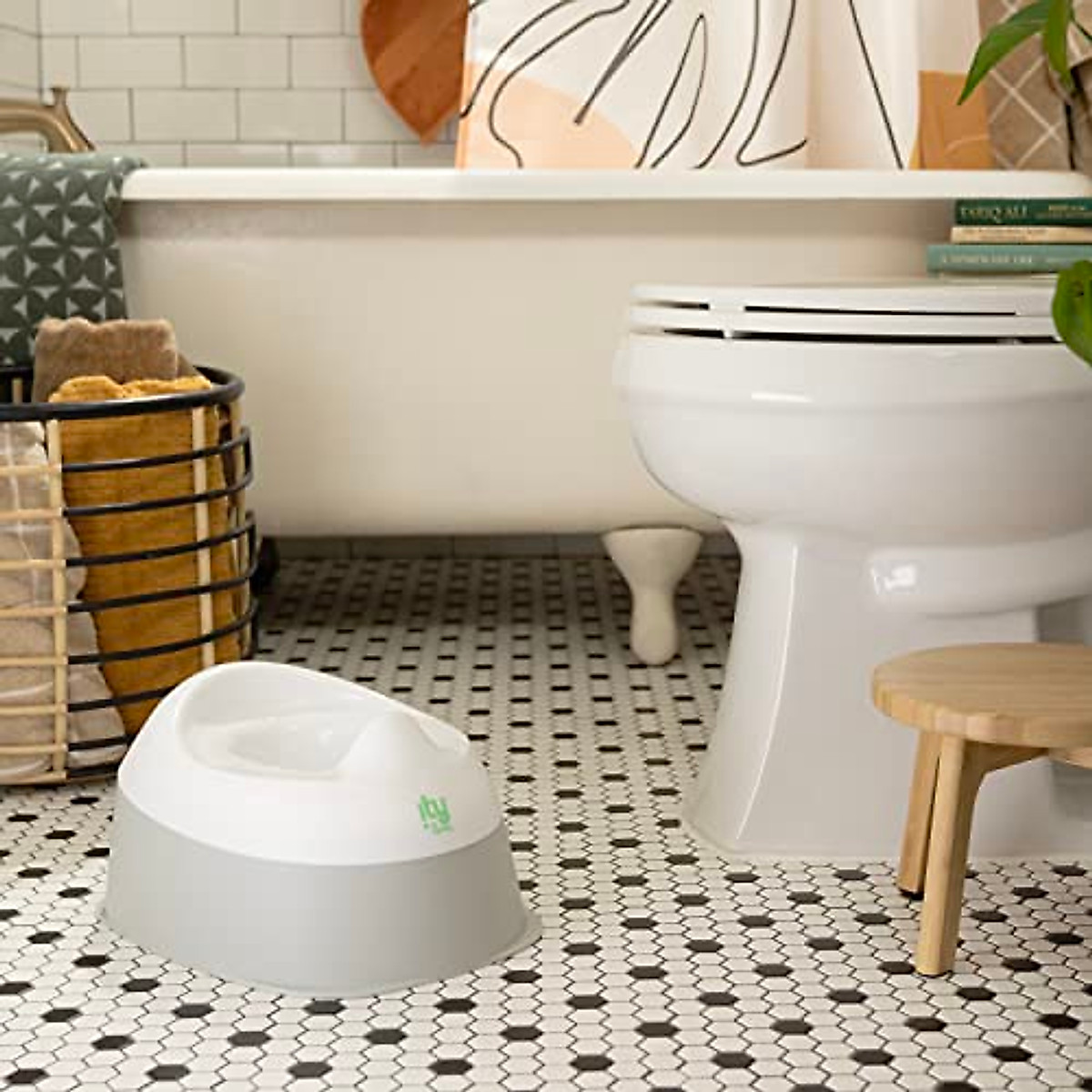 ity by Ingenuity Ready Set Go Potty, Removable Bowl, Non-Skid Bottom, Wide Stable Base, Age 18 Months & Up, White & Grey