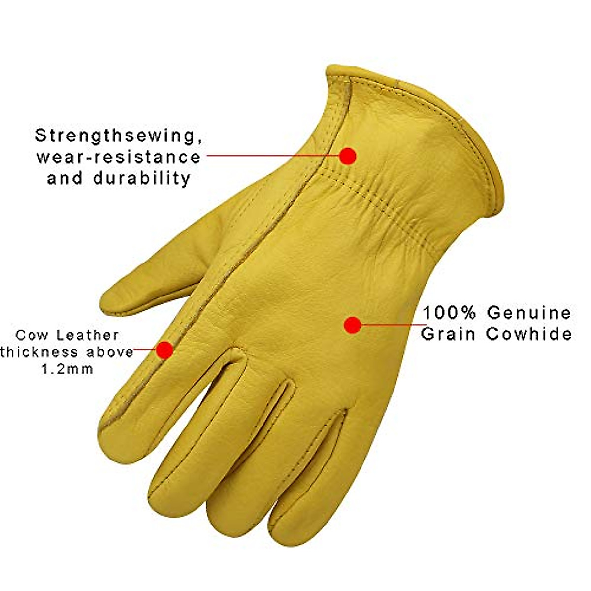OLSON DEEPAK Heavy Duty Industrial Safety Gloves,Grain cowhide Leather Shooting Gloves for Driving/Riding/Gardening/Farm for Men/Women (Large,Yellow)