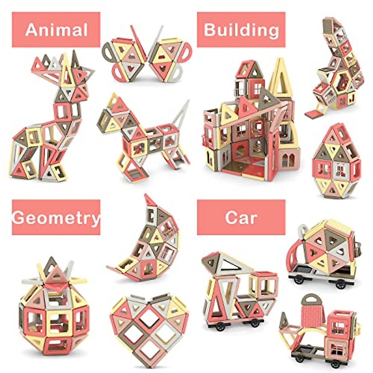 AOMIKS Magnetic Blocks Tiles 162PCS for Kids Ages 3+ Years Old Creativity & Educational 3D Mini Magnetic Building Toys for Girls and Boys Birthday STEM Magnetic Building Tiles Set