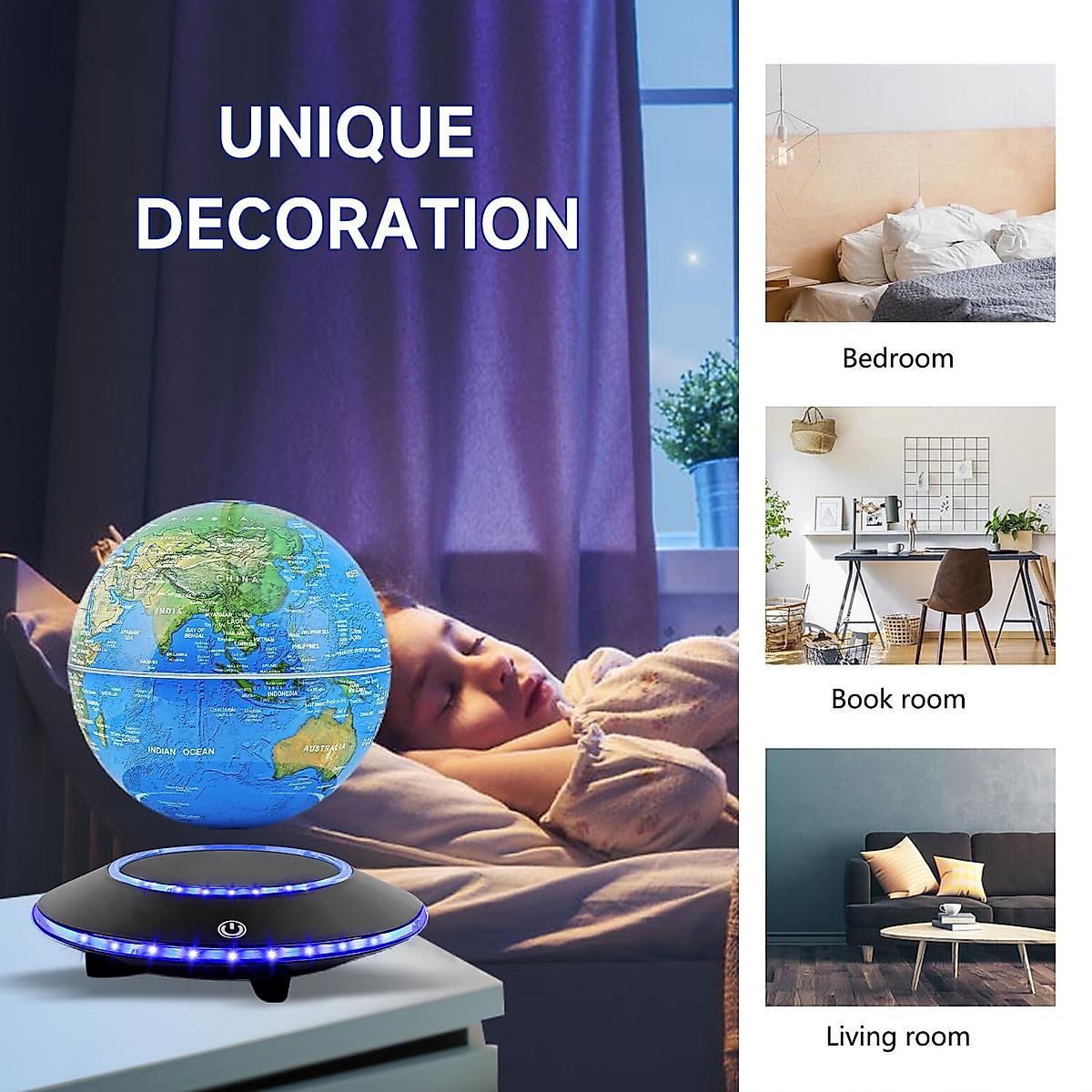 Magnetic Levitating Globe,Cool Gadgets Auto- Rotating Globes Floating Globe World Map Office Decor with LED Light Base for Children Educational Gift Home Office Desk Decoration (6 Inch)