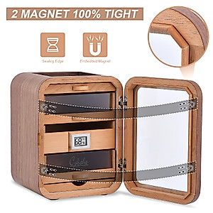 Glass-Top Humidor Cabinet,Handmade Humidor Box,Cedar Desktop Box with Humidifier,Hygrometer&Travel Case,Gifts for Men,Father Day,150 Counts Capacity-Black Walnut