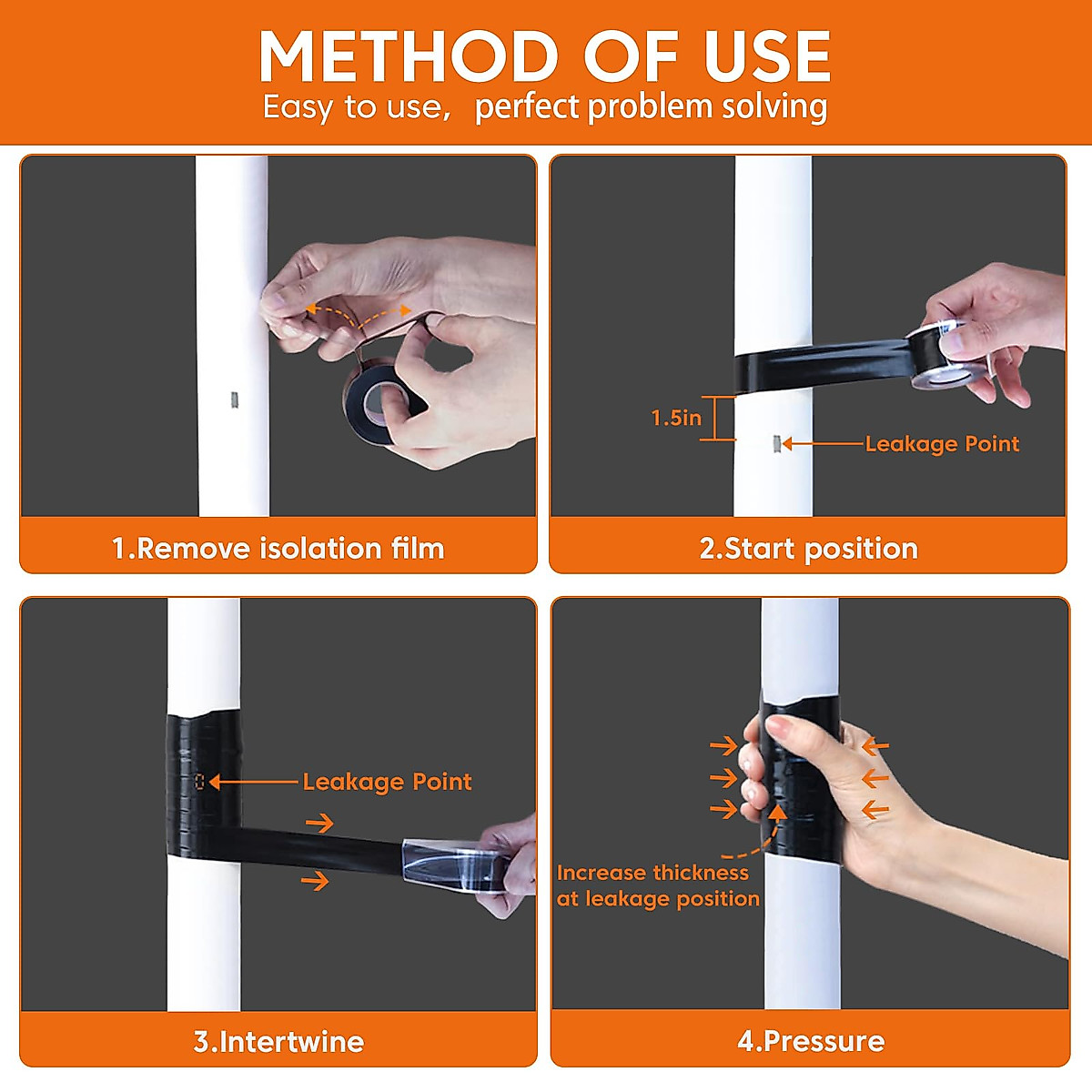 2 Rolls Self Fusing Silicone Tape - 1in(W) X 10ft(L) Waterproof Tape, Water Leak Seal Tape, Rescue Tape, Plumbing Hose Repair Tape, Rubber Tape for Cable Winding Insulating, Black