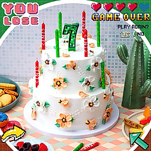 Landhoow 13 Pieces TNT Themed Birthday Candles for Cake Green Number Candle Pixel Cake Candles for Birthday Graduation Celebration Wedding Party Supplies Decoration(Number 7)