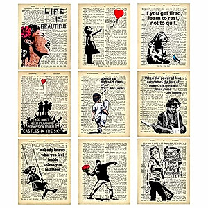 Banksy Wall Art Set - Motivational Graffiti Street Art Positive Inspirational Quotes Encouraging Poster for Living Room Teens Bedroom Home Office Decor - Unframed 8 x 10 Dictionary Prints