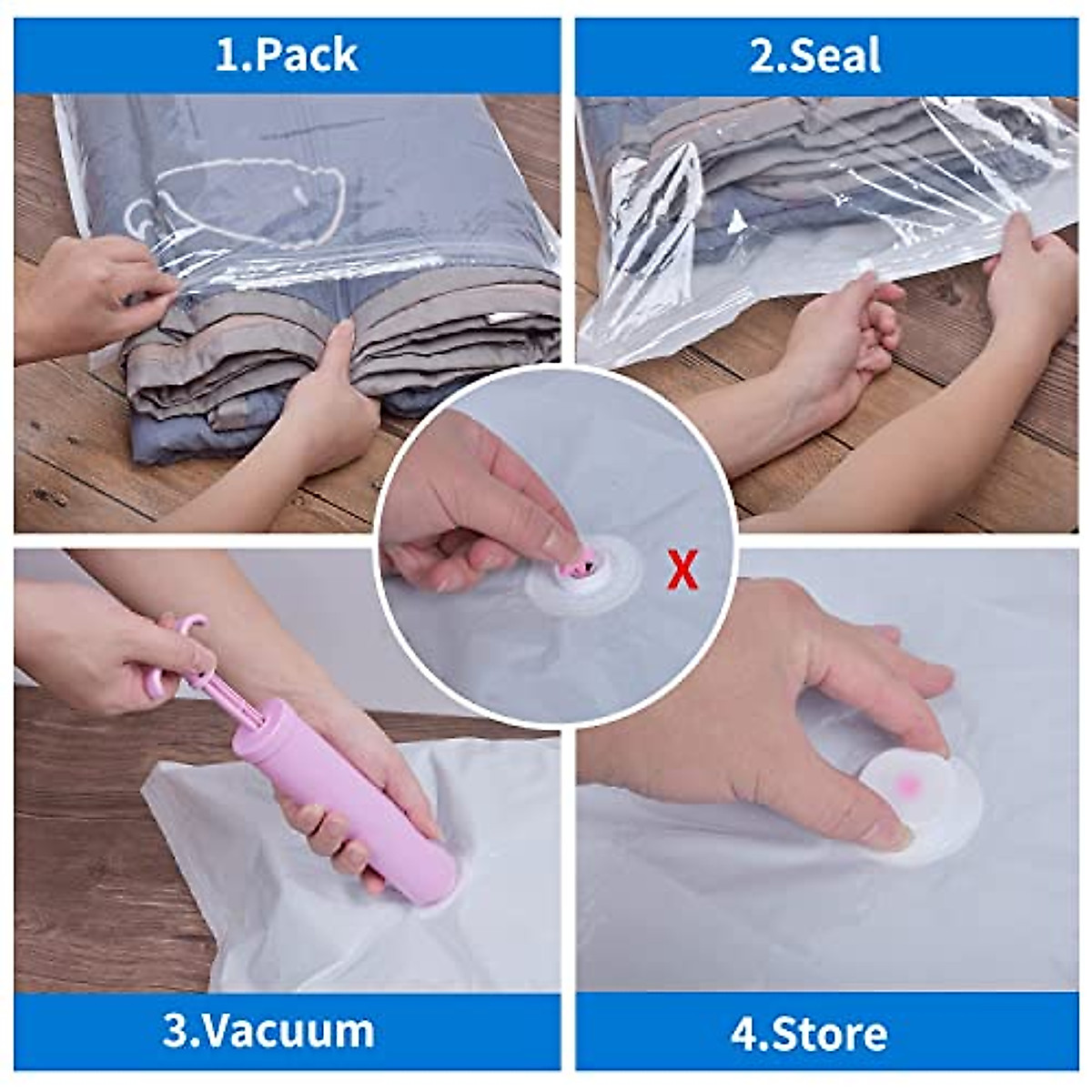 Aovee 12 Pack Premium Vacuum Storage Bags with Free Hand Pump, Five layer thickening, Double-Zip Seal and Triple Seal Turbo-Valve,12 Pack (3 Jumbo, 3 Large, 3 Medium, 3 Small) Reusable Vacuum Compression Space-saving Bag
