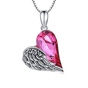 TwoAnts Angel Wings Necklace 925 Sterling Silver Guardian Angel Love Pendant Necklace with Love Heart Crystal Necklace Jewelry Graduation Birthday Gifts for Her Women Wife