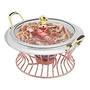 Gagalayong Chafing Dish Buffet, Round Stainless Steel Chafer for Catering, Upgraded Chafers and Buffet Warmer Sets with Food & Water Pan, Lid, Frame, Fuel Holder for Event Party Holiday （Red Copper)