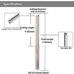 Yakamoz 10Pcs 1/8-Inch Shank Long Straight Router Bits CNC End Mill Bit Set with 1" Cutting Length Flush Trim Router Wood Cutter Woodworking Milling Tool