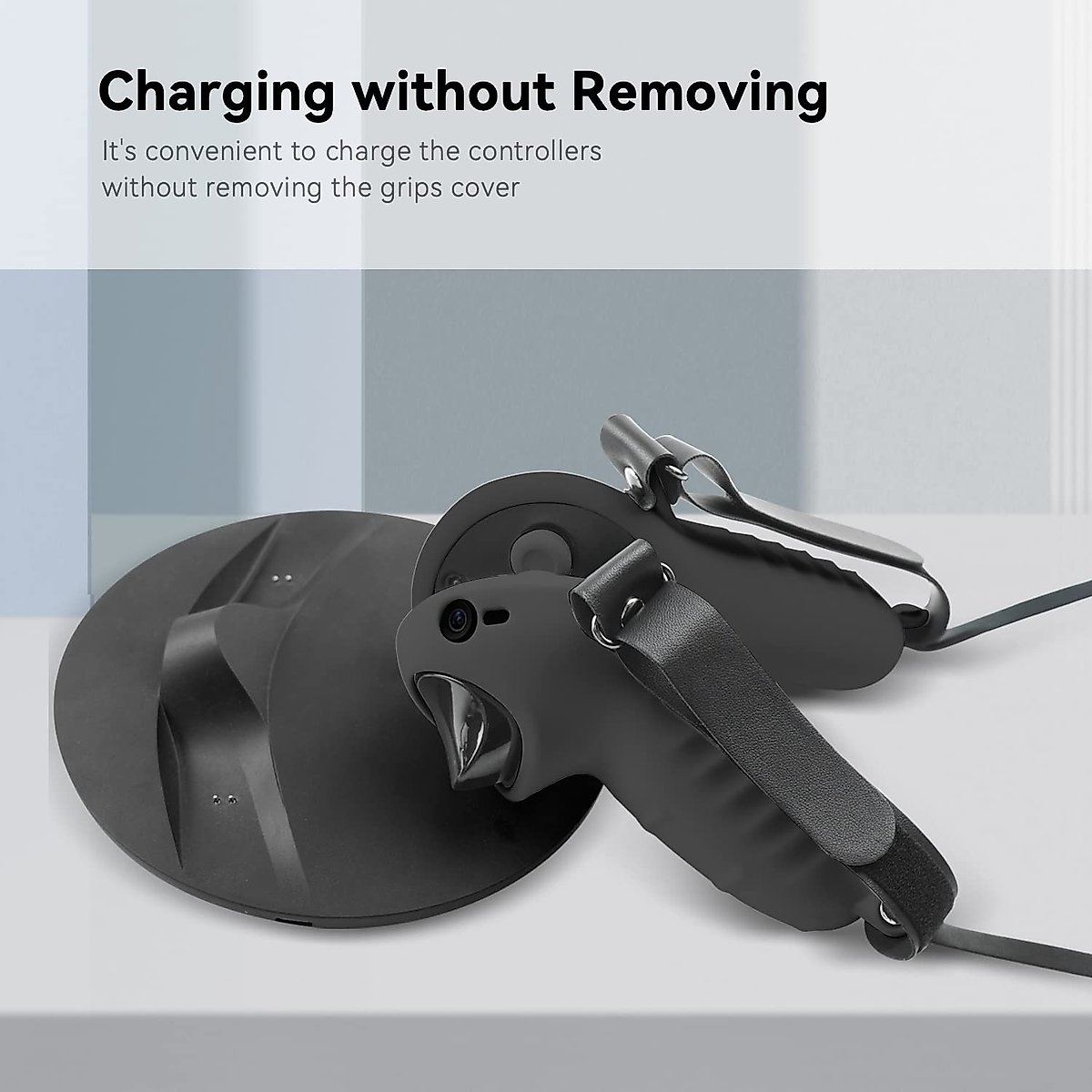 MOJOXR Touch Controller Grips Cover Compatible with Meta/Oculus Quest Pro Accessories, with Charging-Without-Removing Design and Adjustable Anti-Throw Wrist Knuckle Strap(2 Pack-Black)