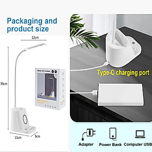 LED Desk Lamp with Wireless Charger, Desk Lamps for Home Office with 3 Lighting Modes, Eye-Caring Lamp with Pen Holder, Desk Lamp for College Dorm